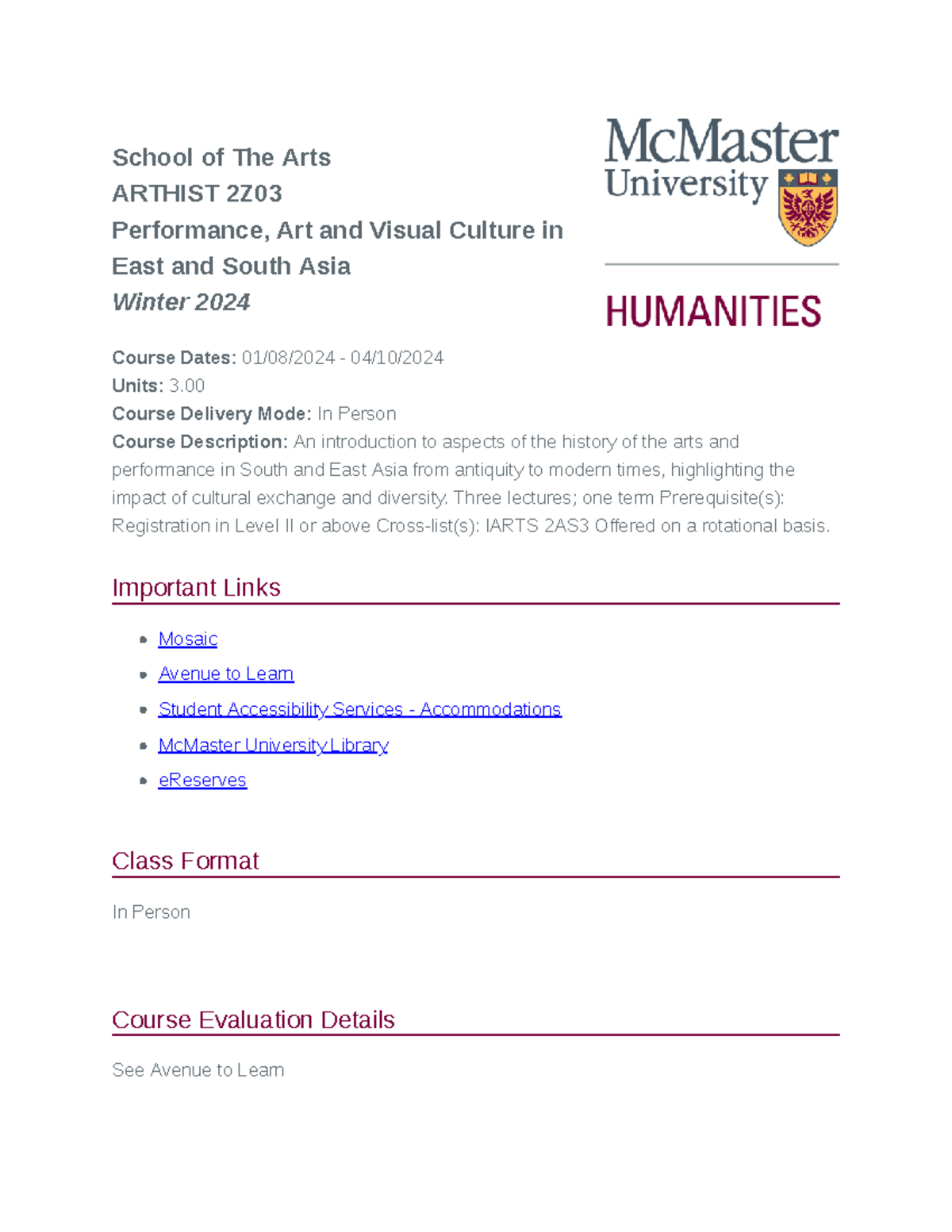 Arthist 2z03 - outline - School of The Arts ARTHIST 2Z Performance, Art ...