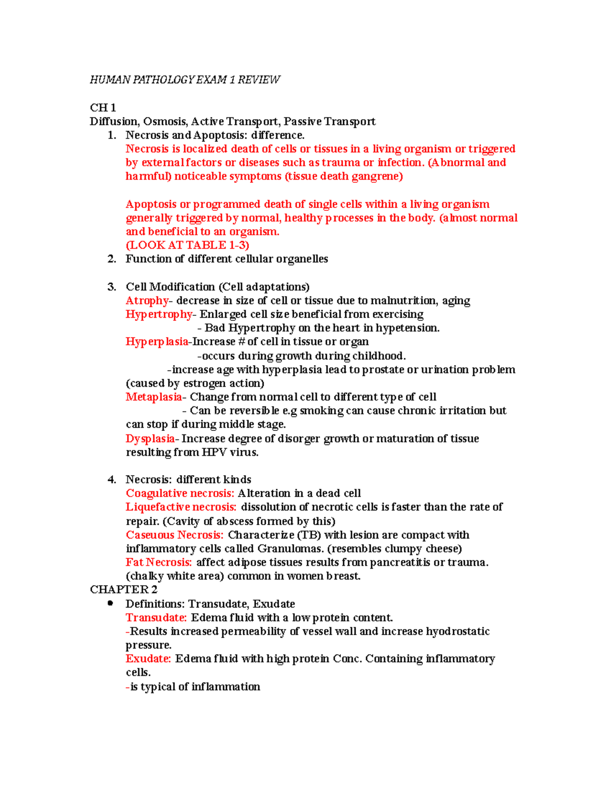 Human Pathology EXAM 1 review updated - HUMAN PATHOLOGY EXAM 1 REVIEW ...