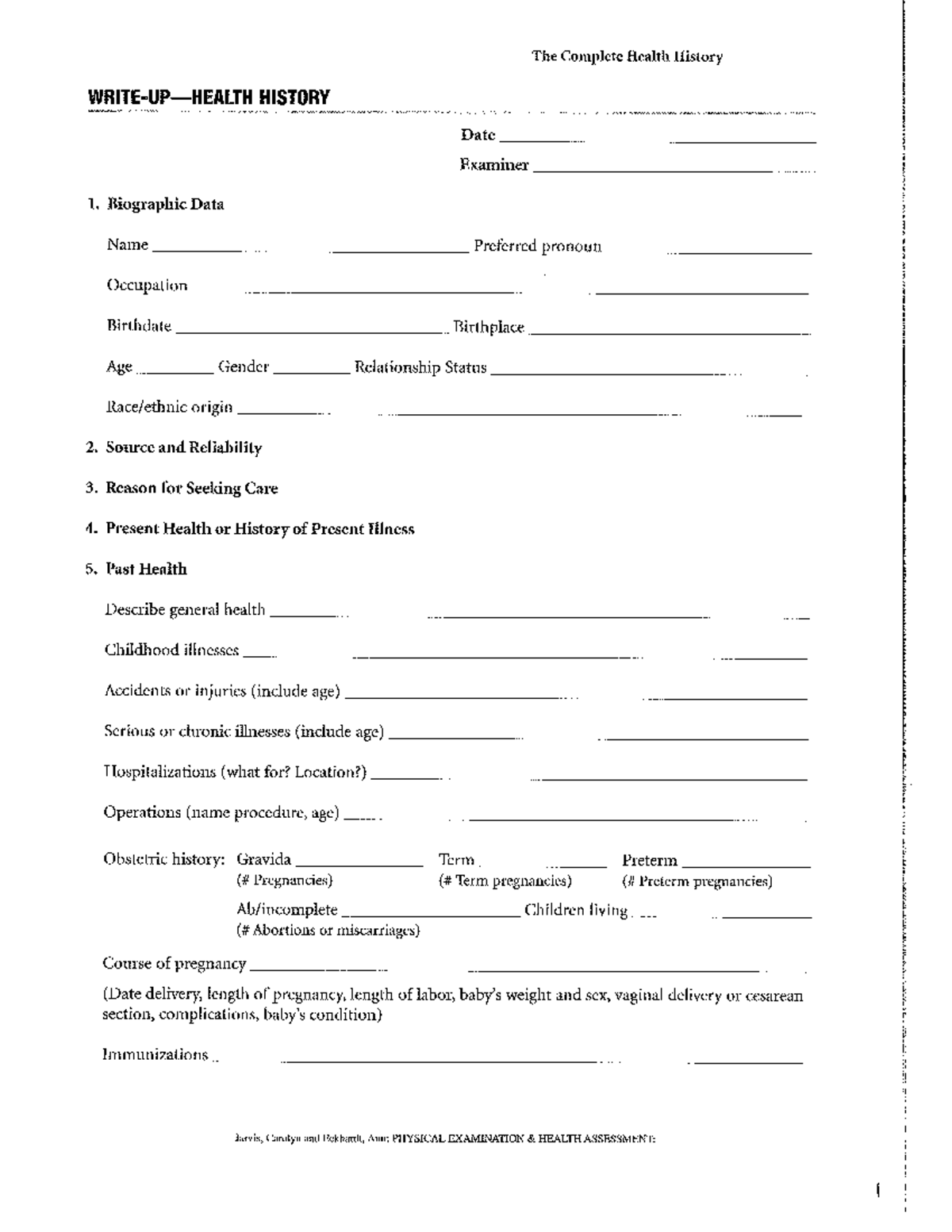 The Complete Health History-Jarvis-pages 1-2 - NURS 3980 - Studocu