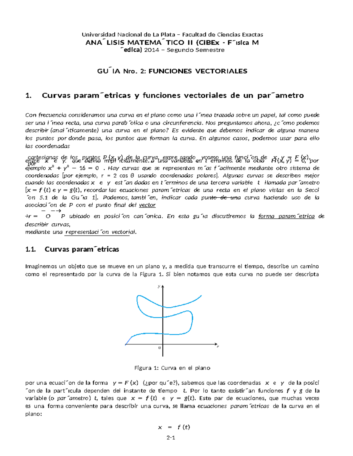 1. Curvas paramétricas y funciones vectoriales de un parámetro - c ...