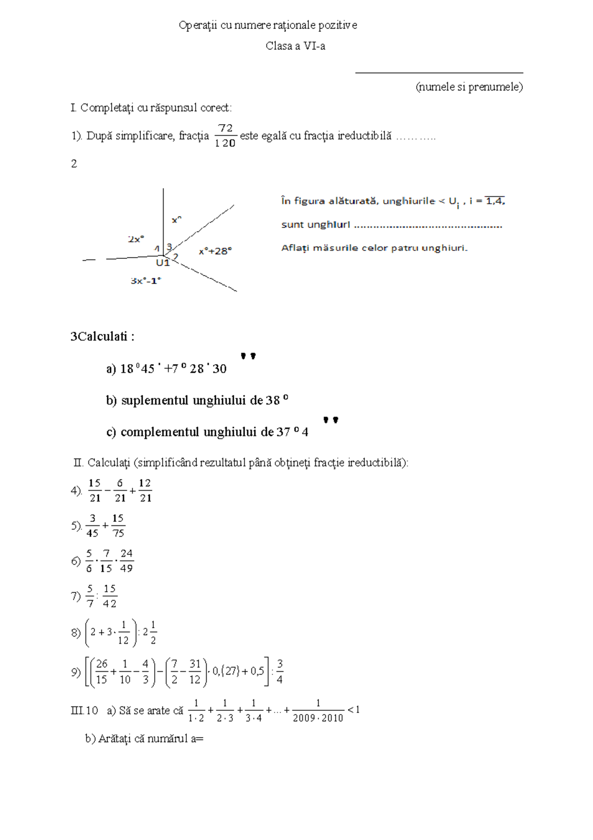 Scribd - matematica - Operaţii cu numere raţionale pozitive Clasa a VI ...