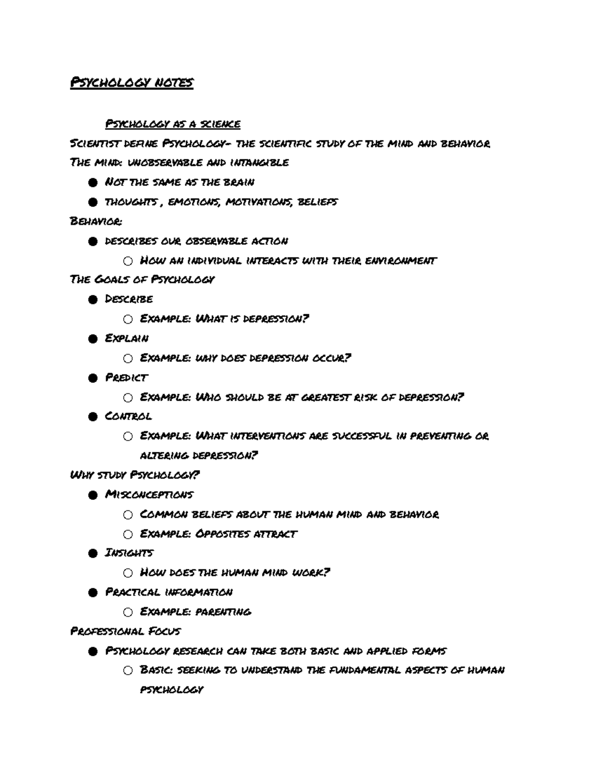 Psychology notes - Psychology notes Psychology as a science Scientist ...
