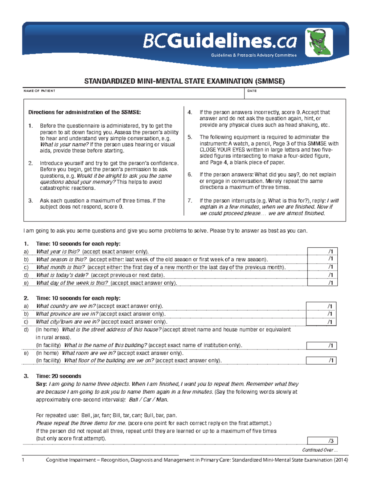 Cogimp-smmse - SMMSE - Guidelines & Protocols Advisory Committee 1 ...