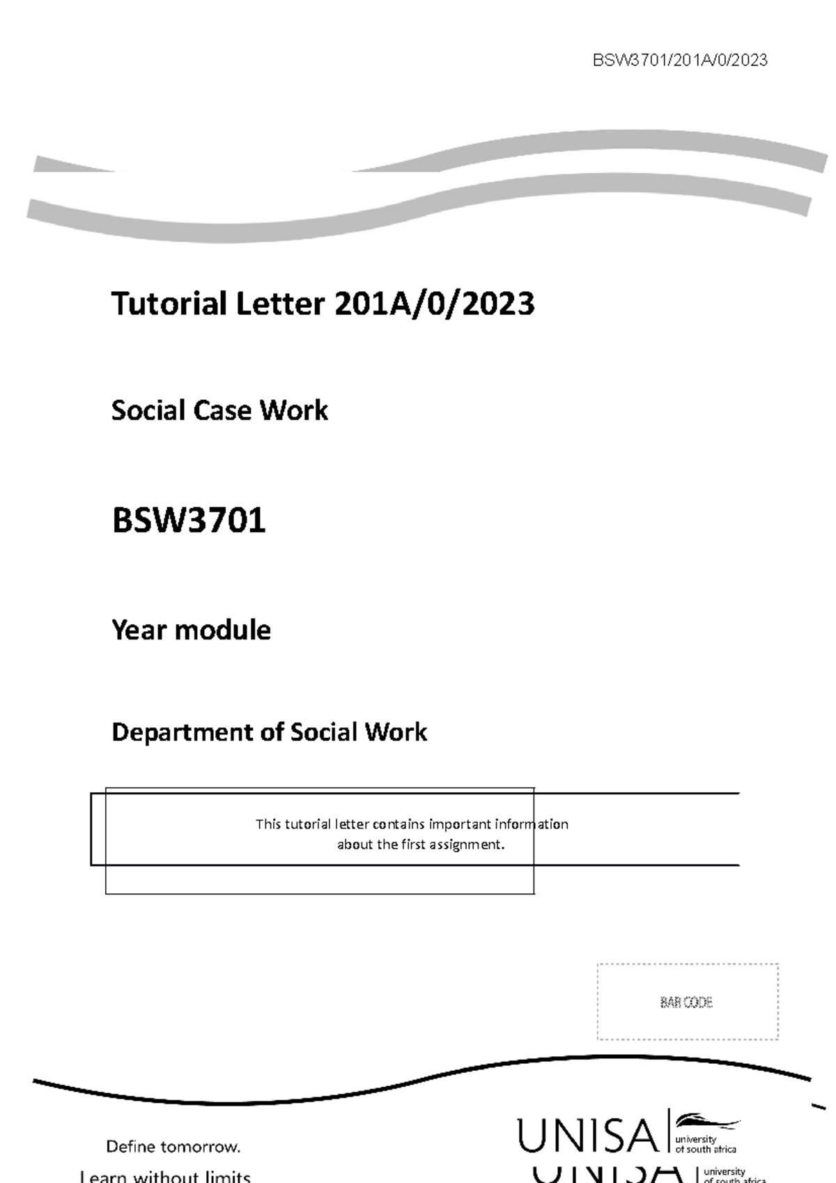 BSW3701- Assignment 1 Feedback 2023 - BSW3701/201A/0/ Tutorial Letter ...