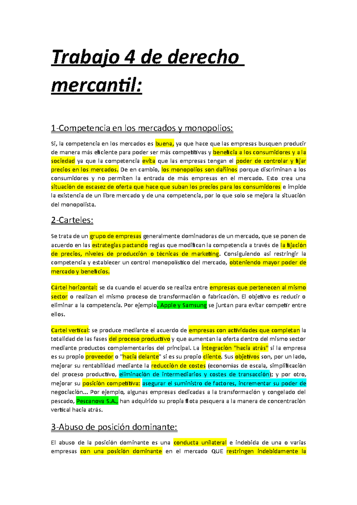 Practica 4 Derecho Mercantil - Trabajo 4 de derecho mercantil: 1-Competencia en los mercados y ...