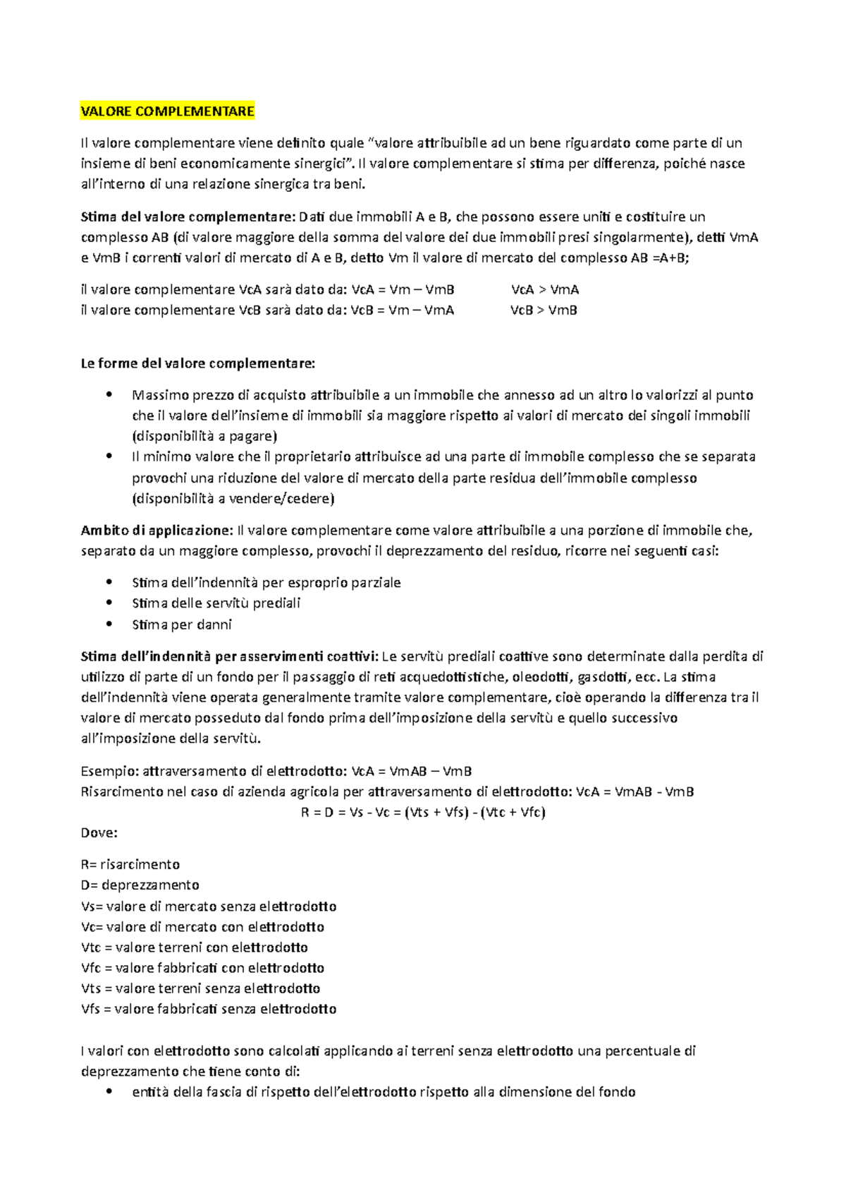 Valore Complementare - VALORE COMPLEMENTARE Il valore complementare ...