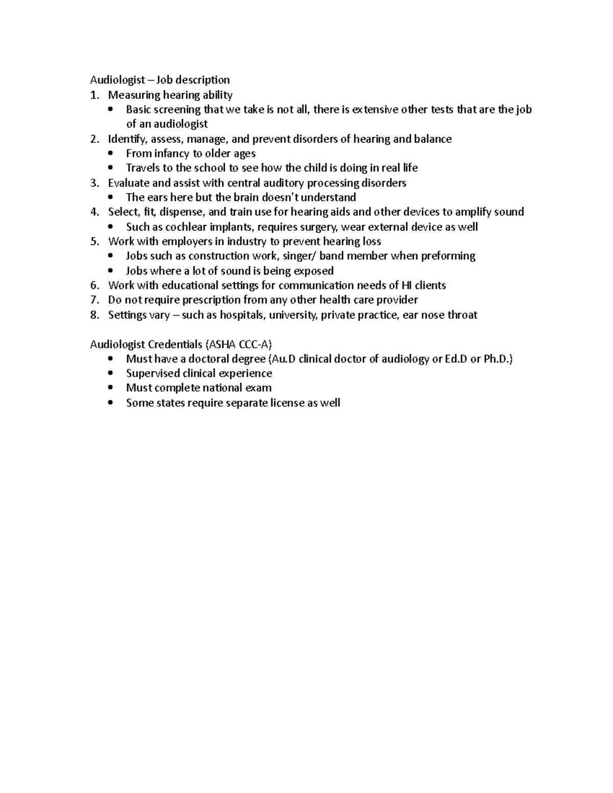 Final Notes Review - Audiologist - Audiologist – Job description ...