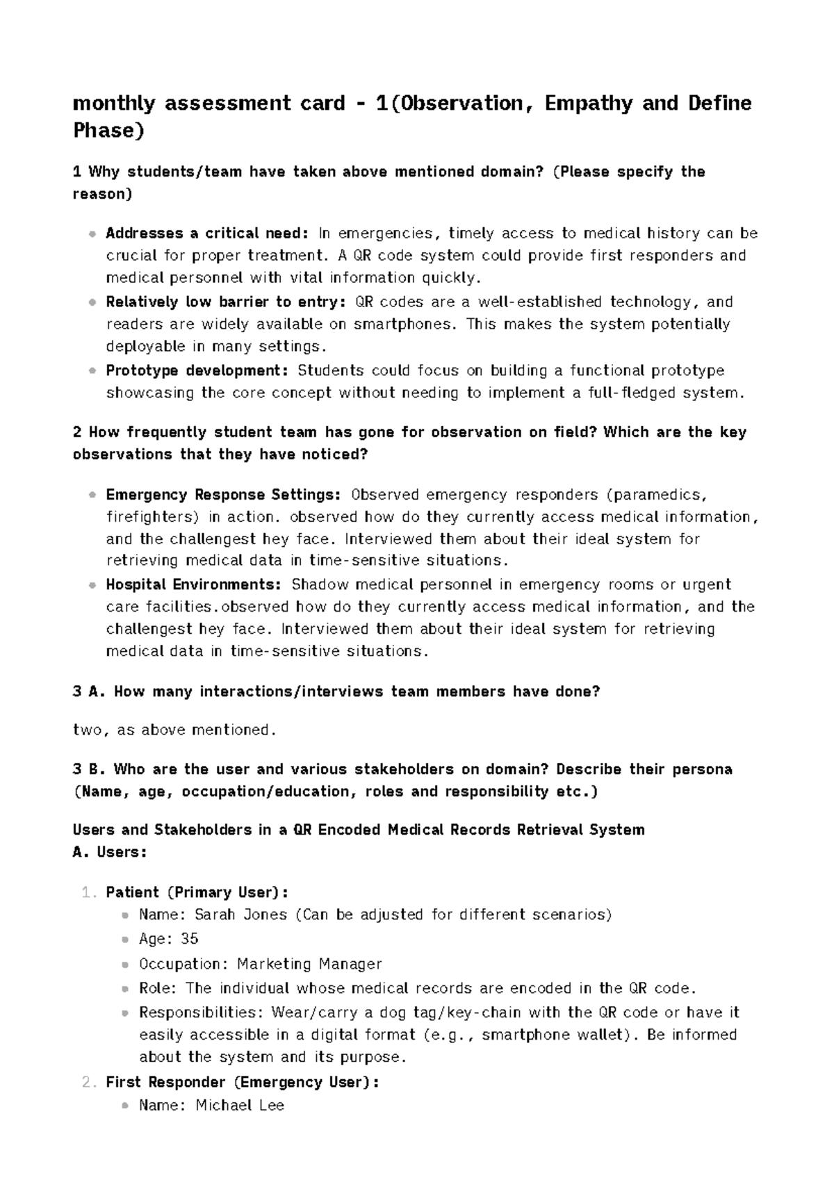 Monthly assessment card - 1 - How many interactions/interviews team ...