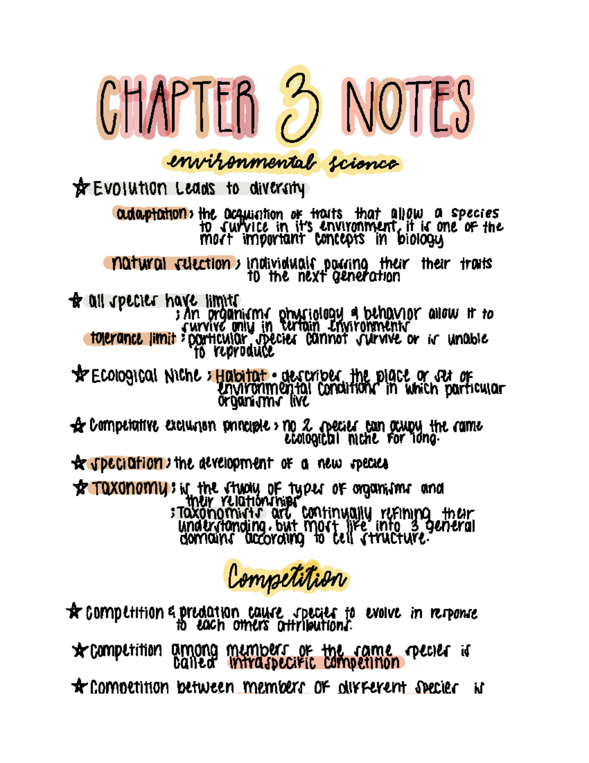 Chapter 3 notes - CHAPTER NOTES 3 a environmental f Evolution leads to ...