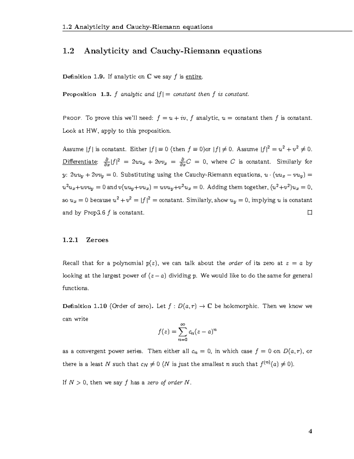 Complex Analysis (7)-1-11-4 - 1 Analyticity and Cauchy-Riemann ...