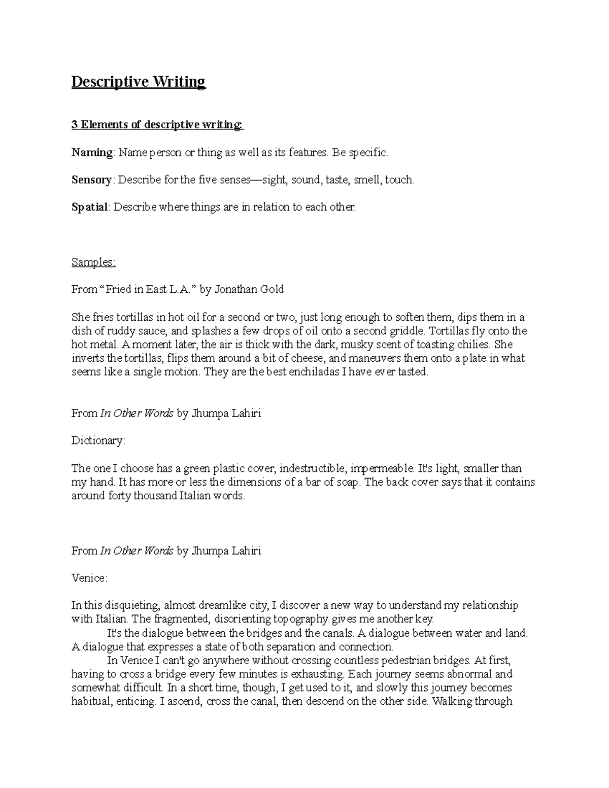 3 Kinds of Description 2022 - Descriptive Writing 3 Elements of ...