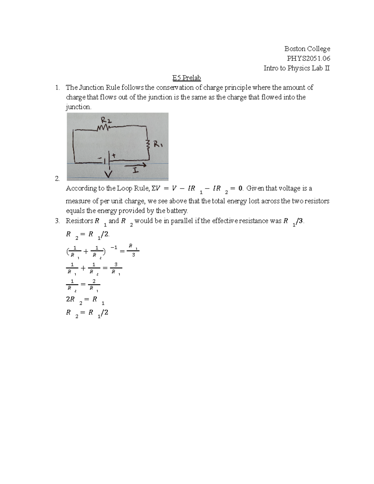 E5 Prelab 2 Prelab E5 Simple Circuits Grade 1 1 Boston College