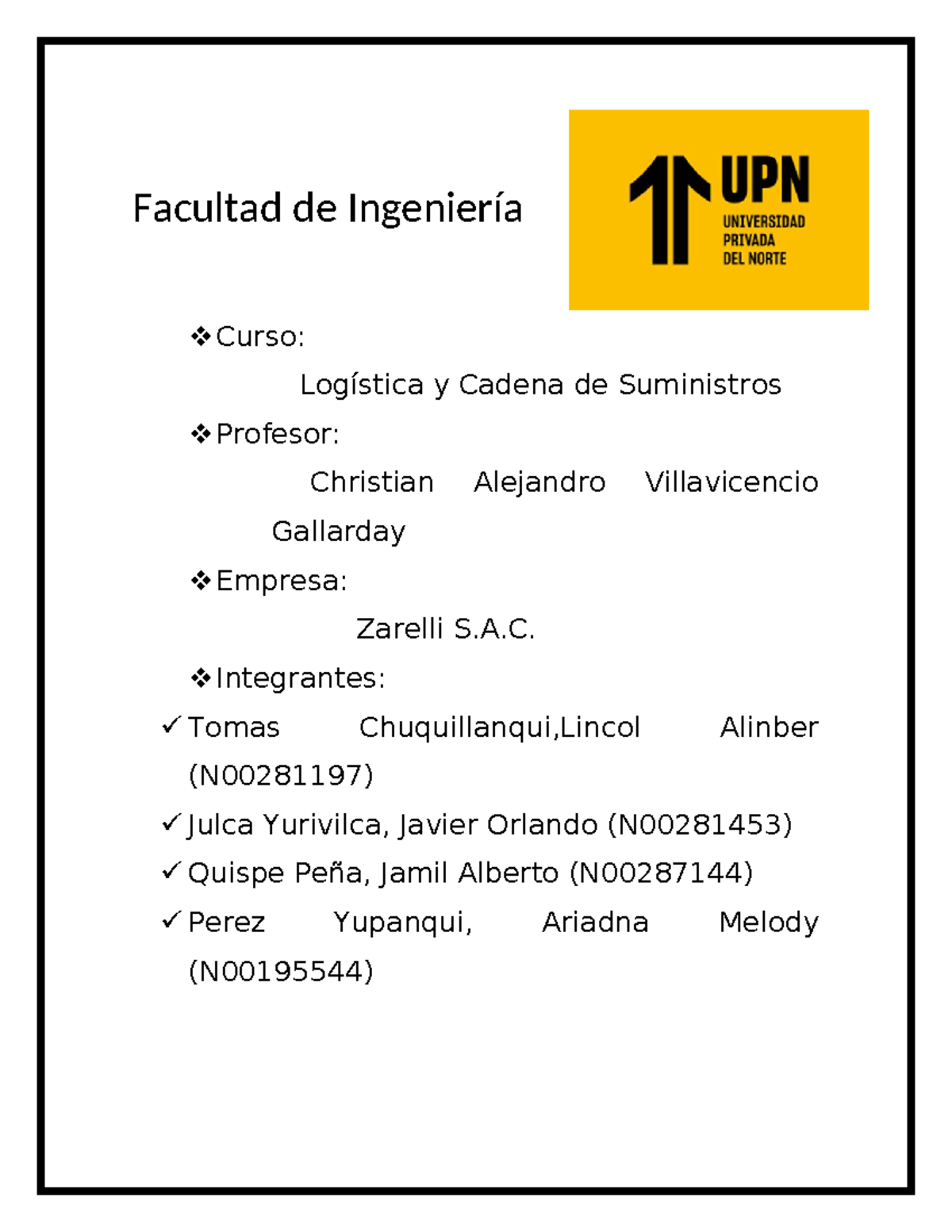 T1- Logística Y Cadena DE Suministros - Facultad de Ingeniería Curso ...
