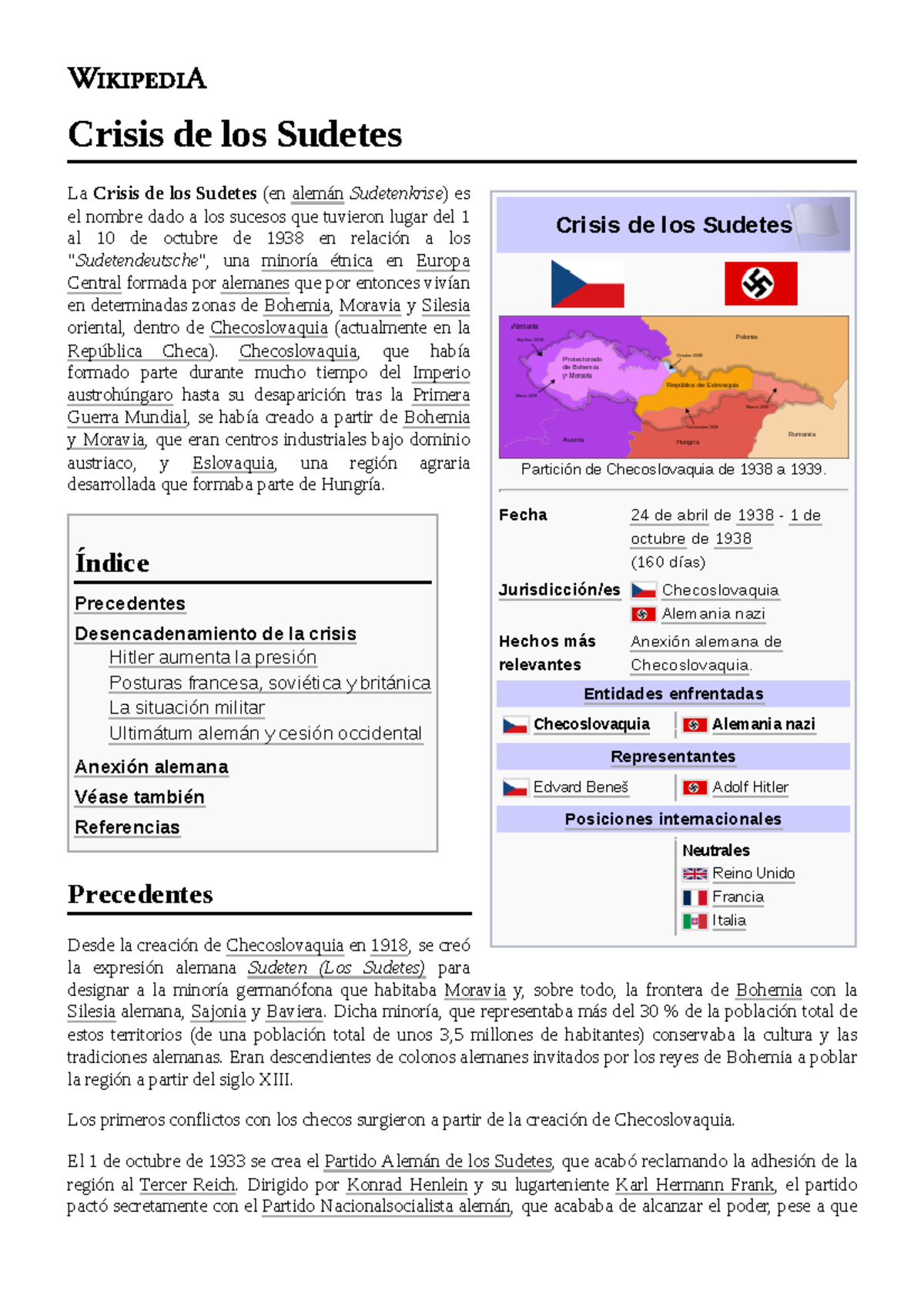 Crisis de los Sudetes - resumen - Crisis de los Sudetes Partición de ...