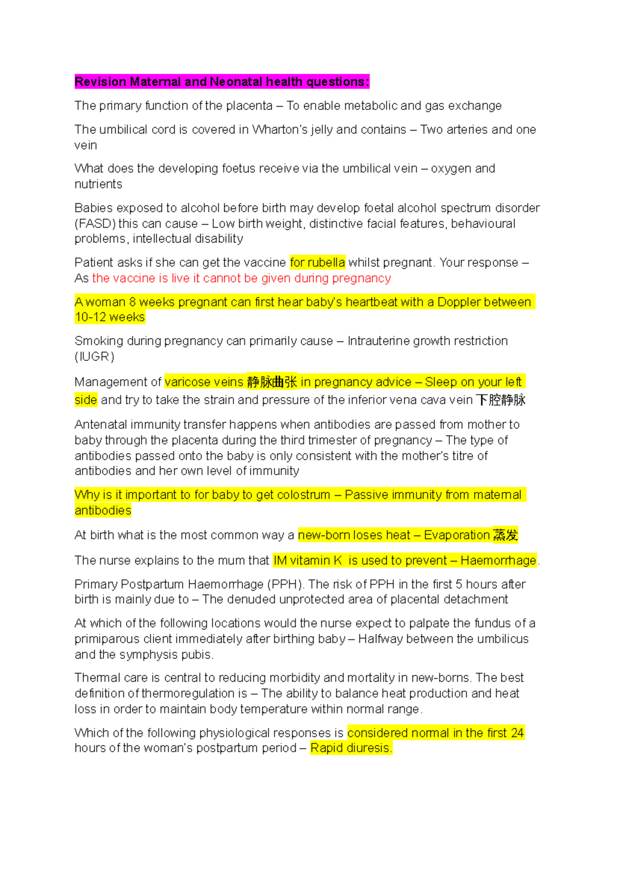 Maternitiy AND Neonate QUIZ - Revision Maternal and Neonatal health ...