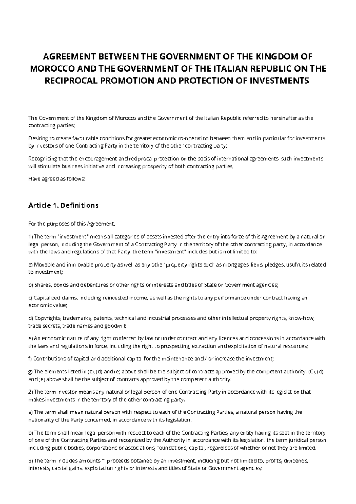 Italy morocco bit 1990 - ffff - AGREEMENT BETWEEN THE GOVERNMENT OF THE ...