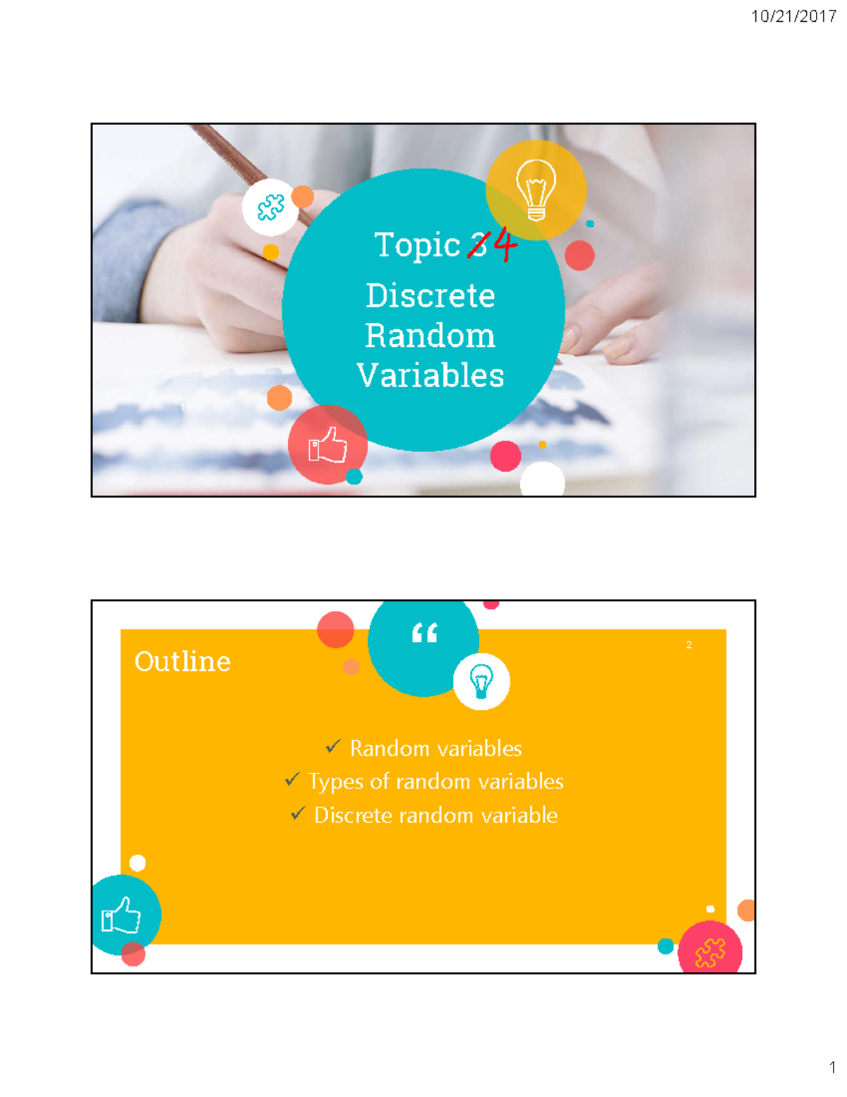 STA416 3 1 - student - Chapter 1 - Topic 3 Discrete Random Variables 1 “ Random variables Types ...