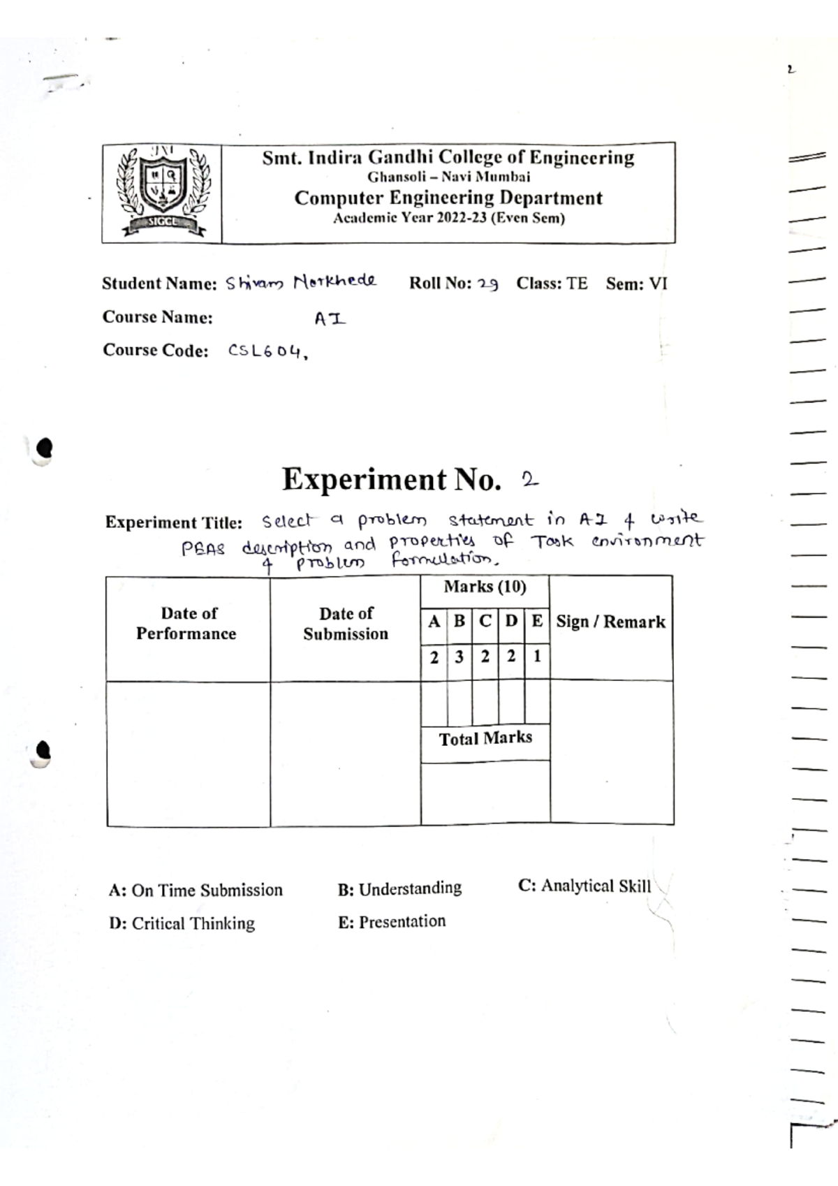 Ai exp 2 Shivam - Ai experiment - Computer Engineering - Studocu