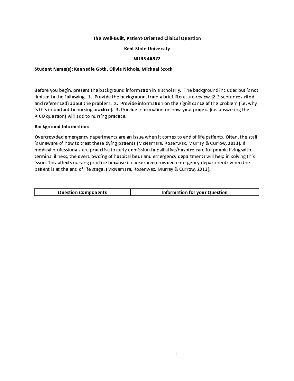 2019 PICO Question Worksheet Revision for Introduction To Nursing ...