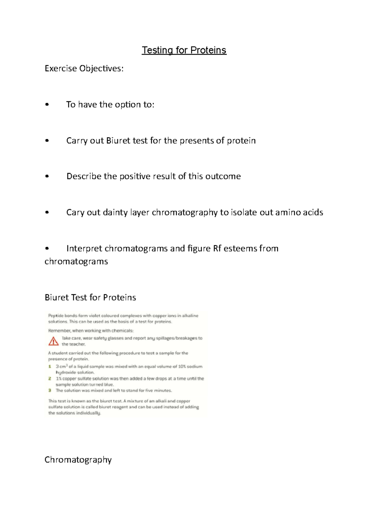 Testing for Proteins - Notes in biology A Level OCR A - Exercise ...