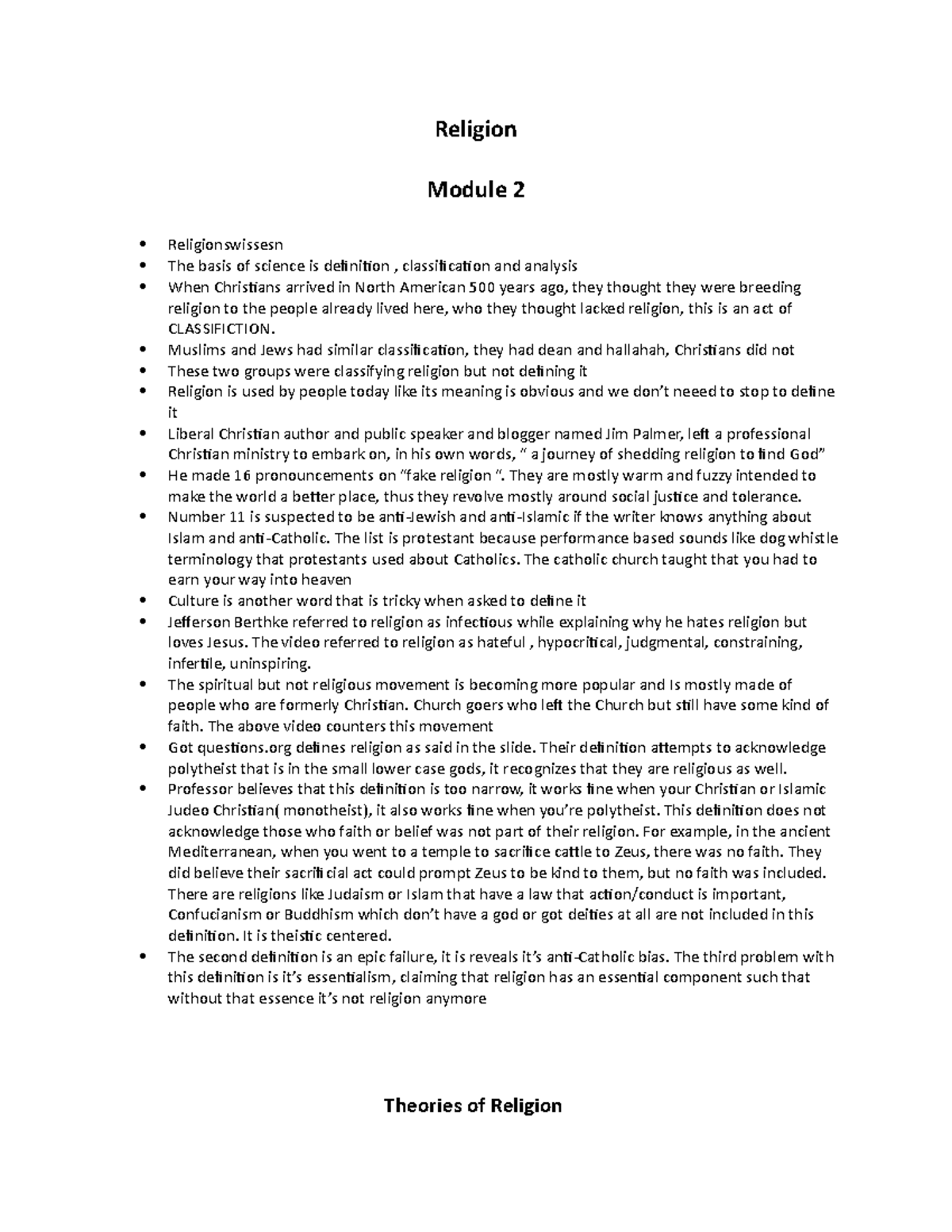 Religion Notes ( Module 1-5) / first quiz - Religion Module 2 ...