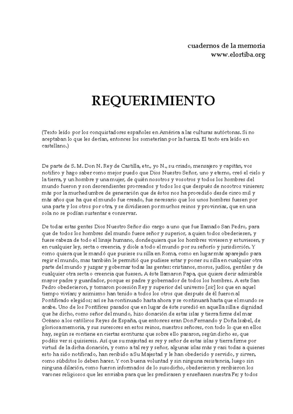 El requerimiento - Nsns - cuadernos de la memoria elortiba ...