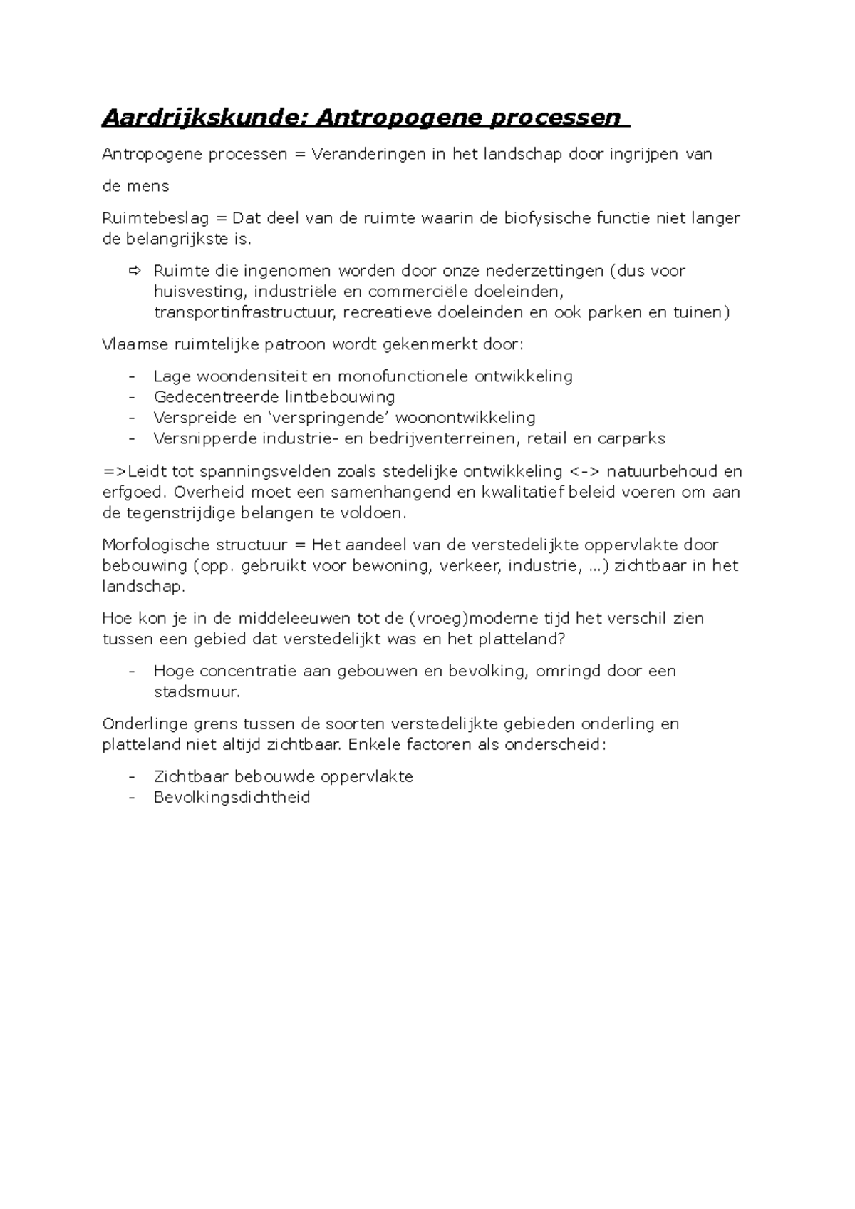 Aardrijkskunde samenvatting - Aardrijkskunde: Antropogene processen ...