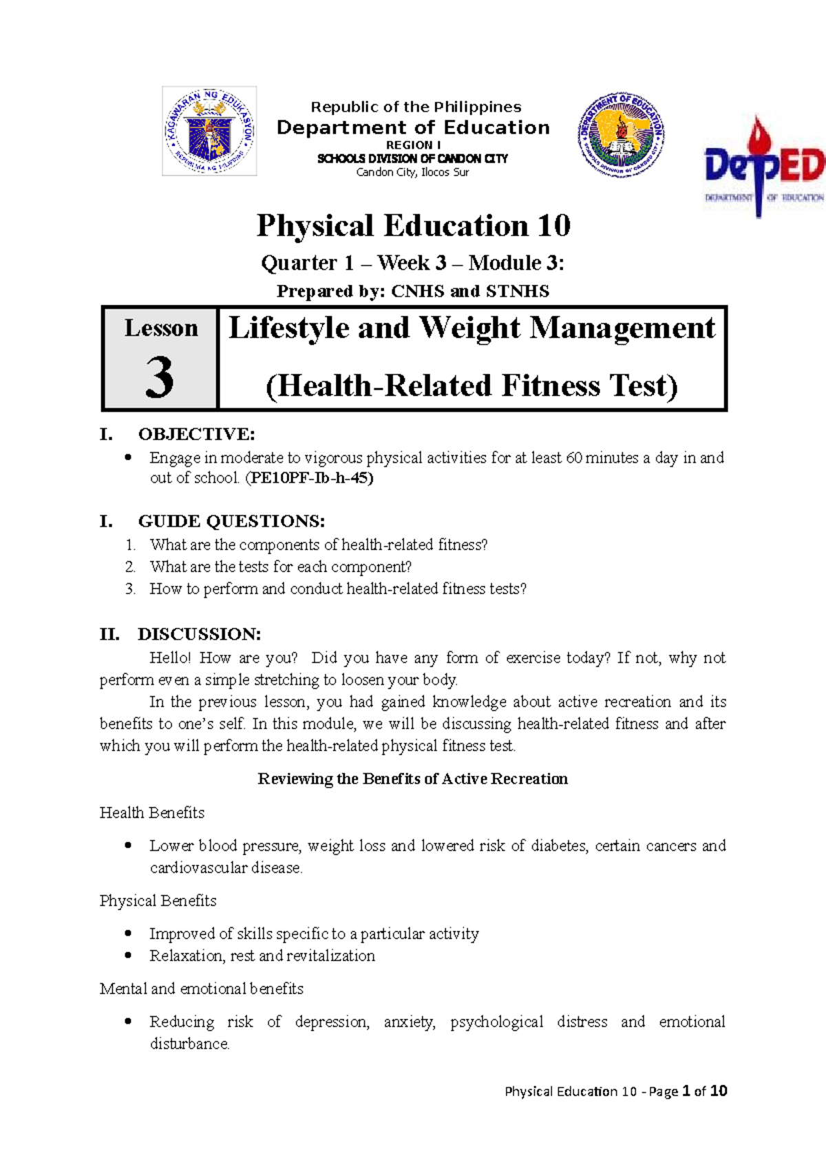 Physical-Education-10 Q1 W3 Module-3 Lifestyle-and-Weight-Management ...