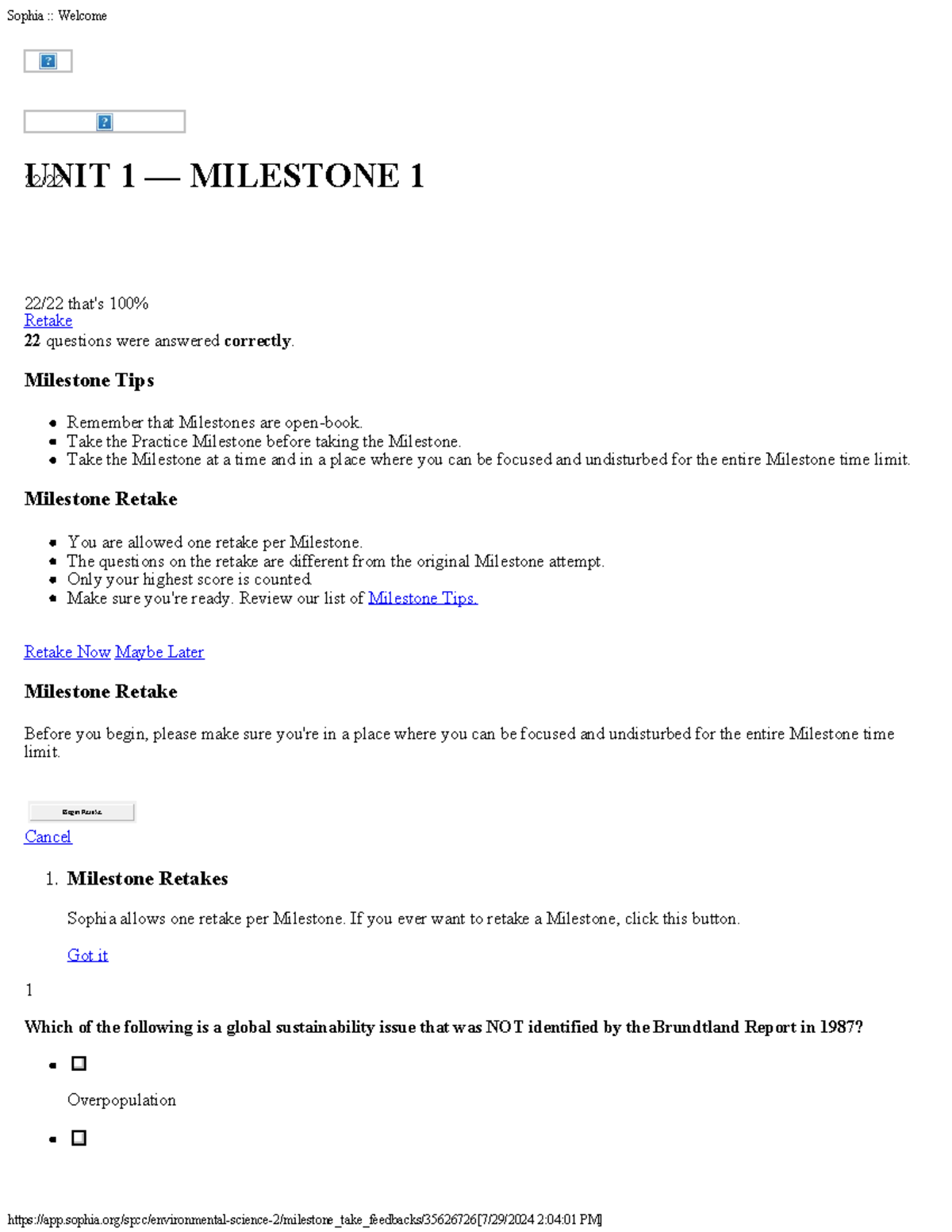 ENV Science Milestone 1 - UNIT 1 — MILESTONE 122/ 22/22 that's 100% ...