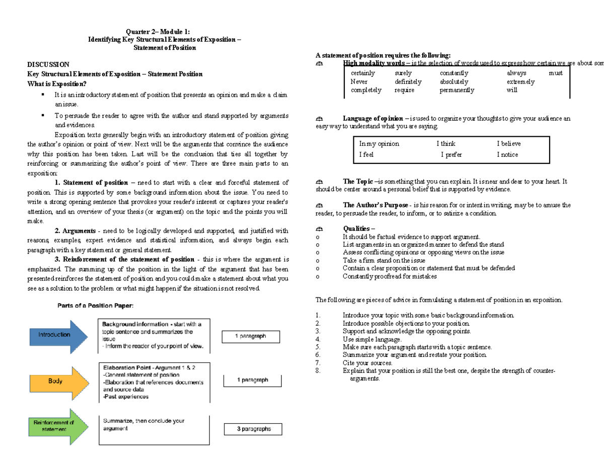 Q2 HAND OUT W1-8 - Quarter 2– Module 1: Identifying Key Structural ...