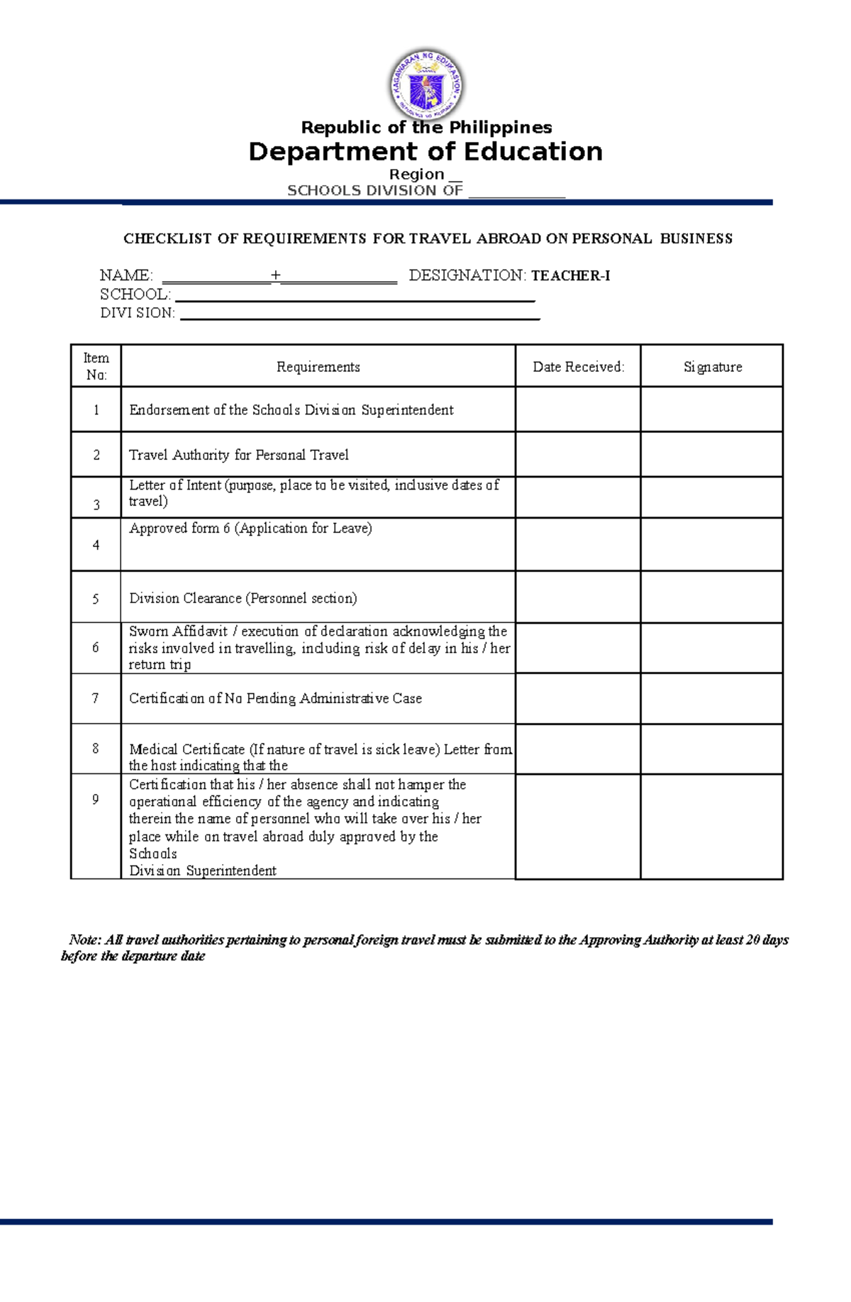 021 Checklist with Hamper and Declaration Form for travel to Mexico ...