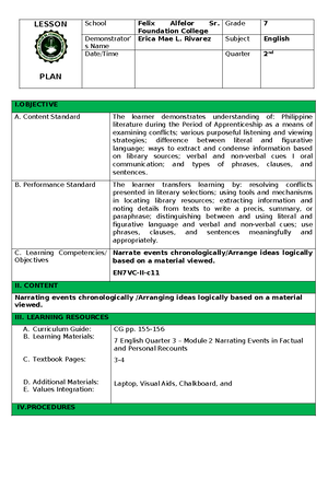 Lesson Planning - LESSON PLANNING Lesson Plan A teacher’s detailed ...