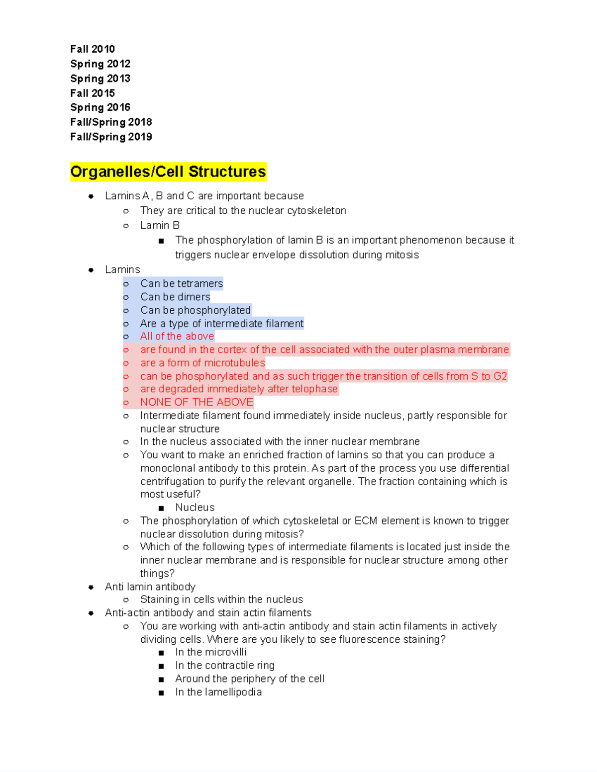 Cell Bio Test 4 Study Guide - Google Docs - Fall 2010 Spring 2012 ...