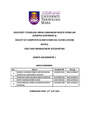 ACC416 Revision 1 Qtns STDN - ACC SEMESTER OCT 2022 – FEB 2023 REVISION ...