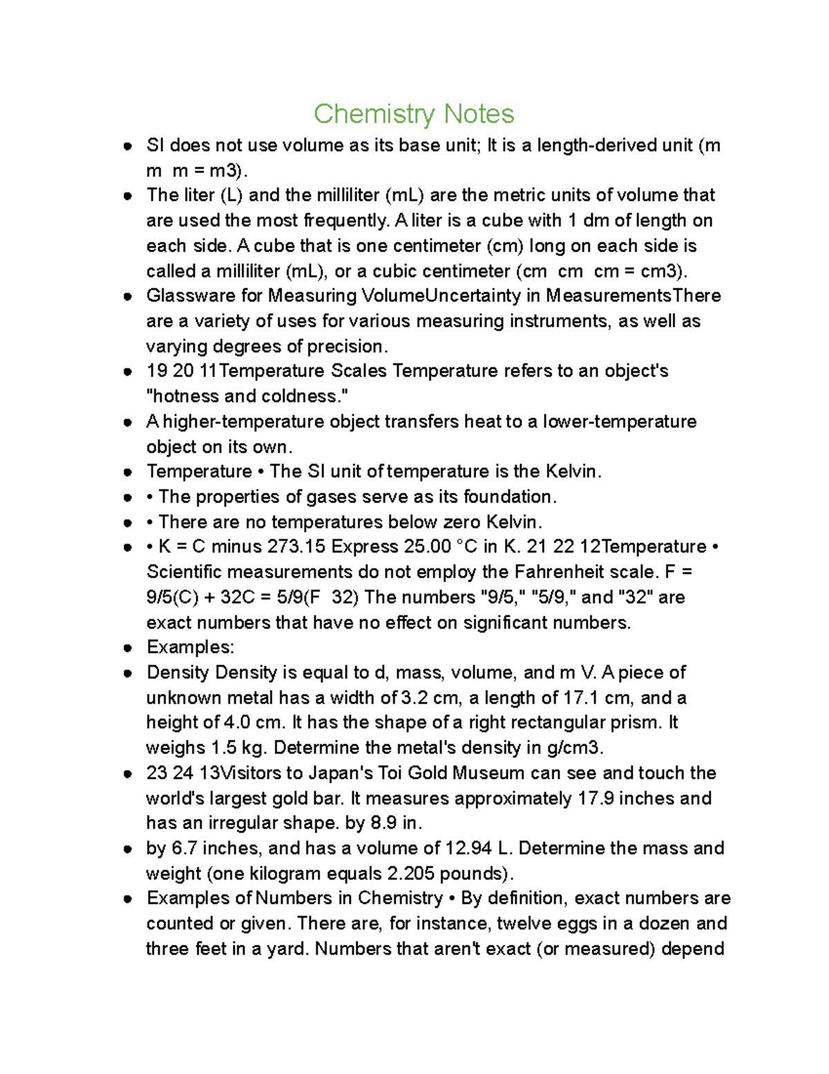 Chemistry Notes - Chemistry Notes SI does not use volume as its base ...