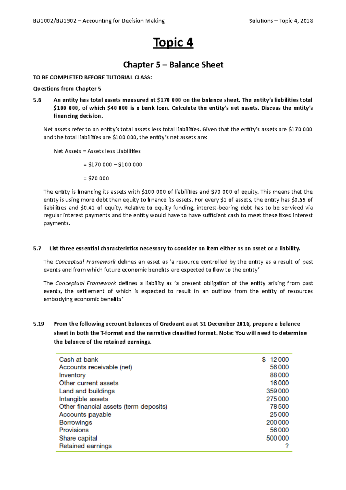 BU1002 Topic 04 Tutorial Solutions 2018 - BU1002/BU1902 – Accounting ...
