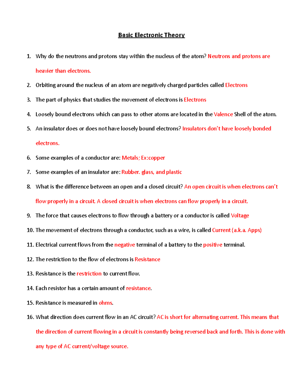 Basic electronic theory and Resistors - Basic Electronic Theory Why do ...