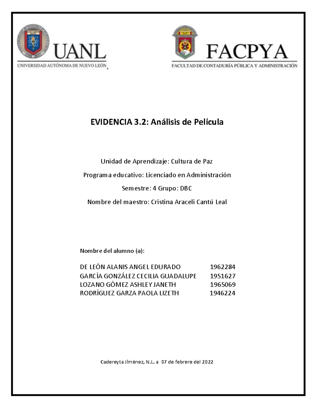 3.2 - Analisis de pelicula - EVIDENCIA 3: Análisis de Película Unidad ...