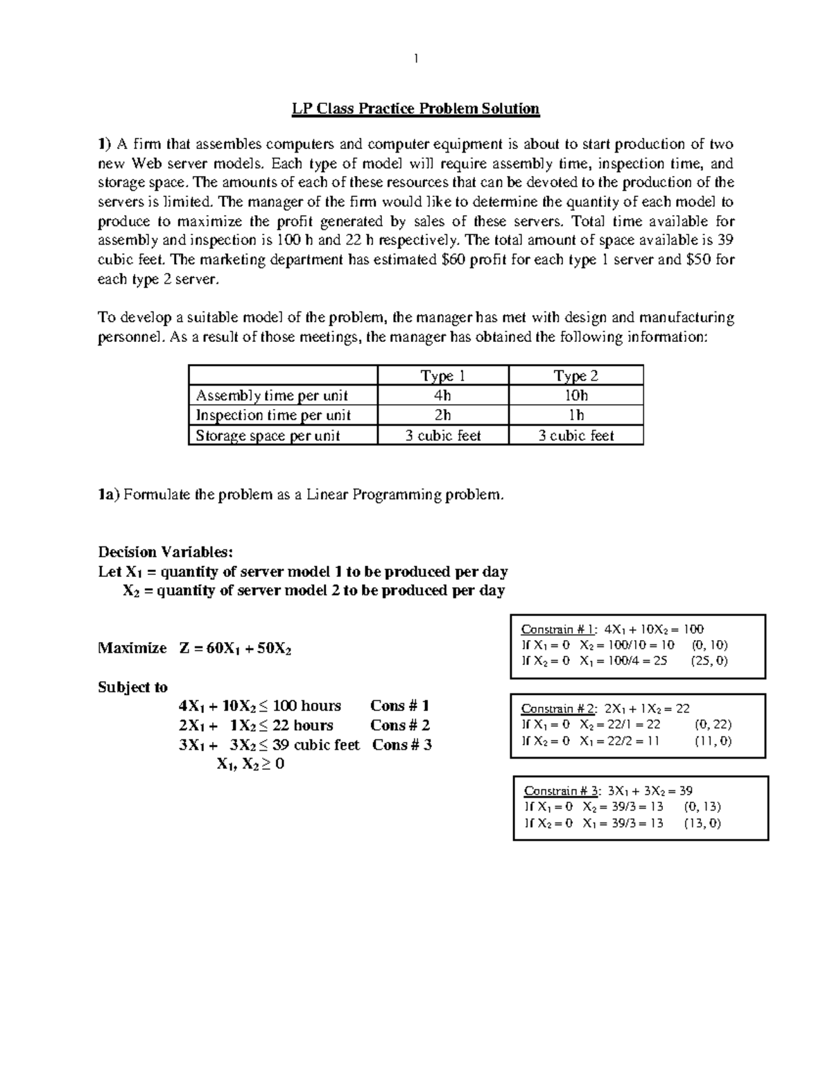 LP Class Practice LP Graphical and Formulation Handout 2 Template Solution - 1 LP Class Practice ...