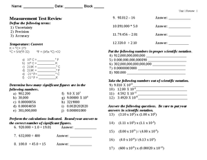 Unit Conversion&Sig Figs&Sci Notation - Name ...
