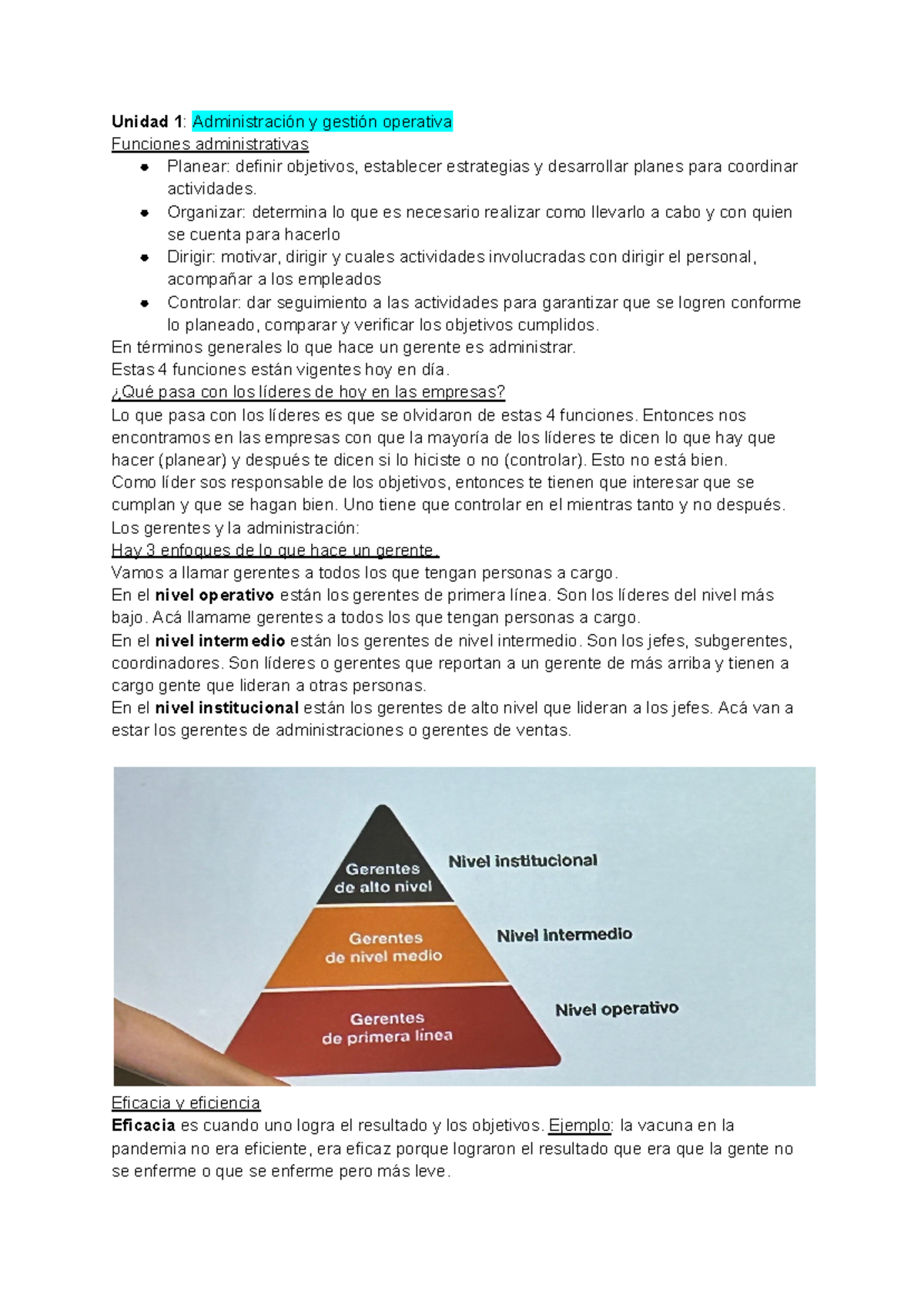 1er parcial administracion 2 - Unidad 1: Administración y gestión ...