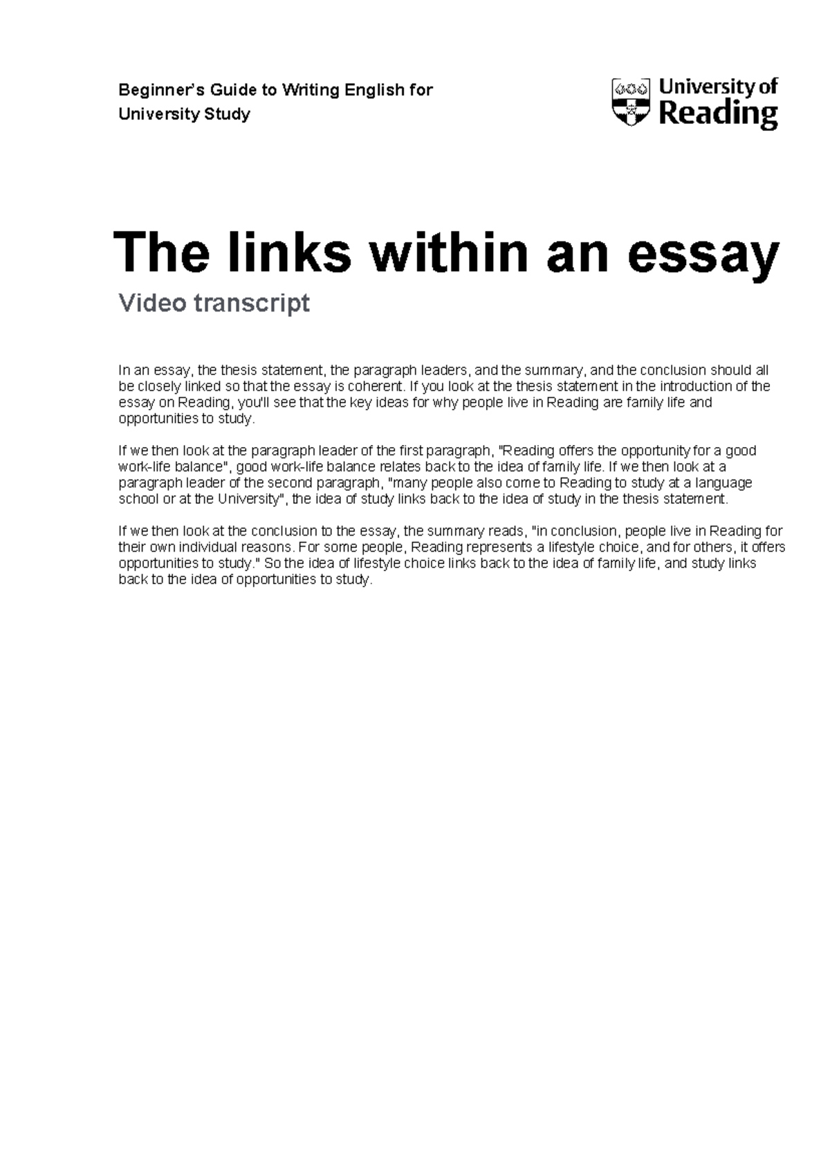 The links within an essay - Beginner’s Guide to Writing English for ...