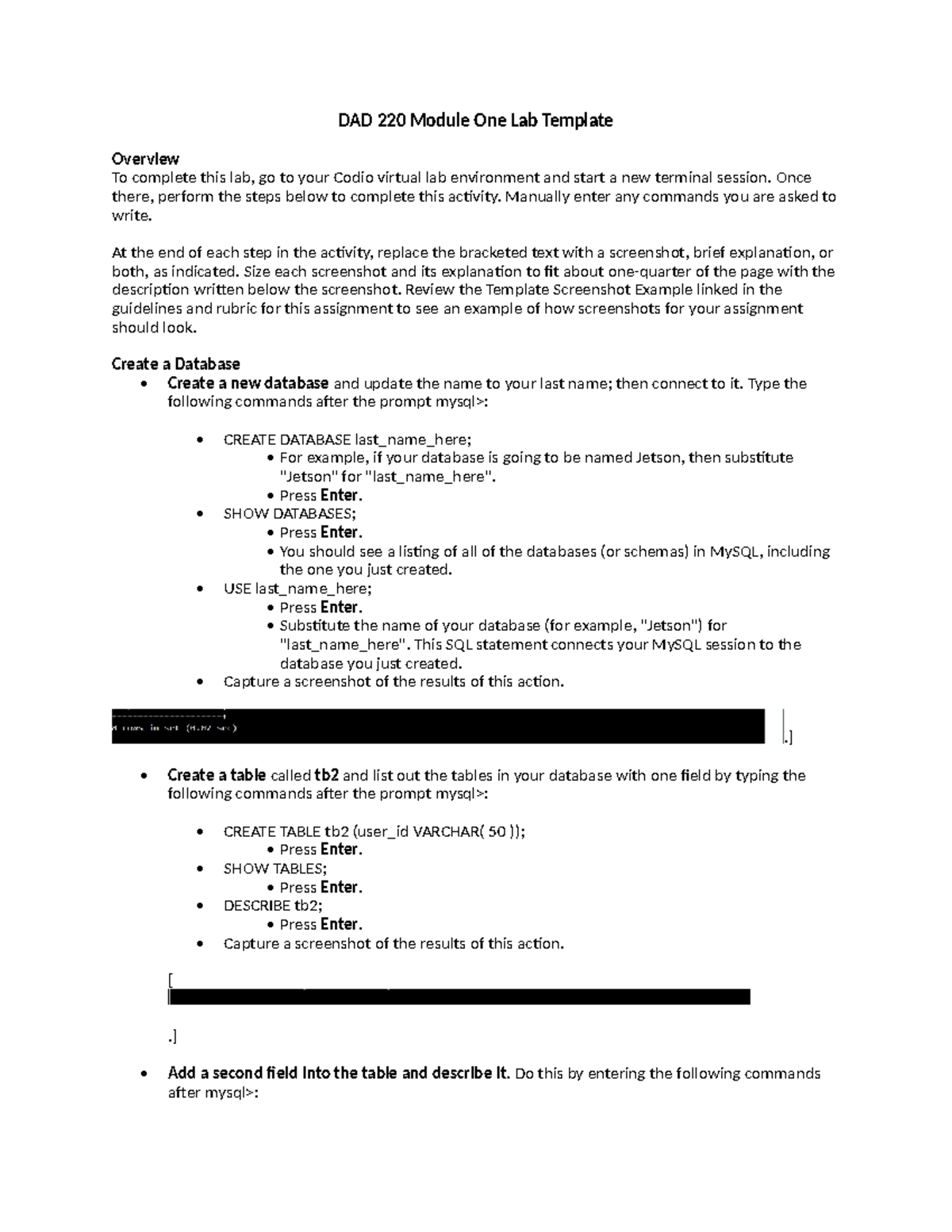 DAD 220 Module One Lab wk1 - Once there, perform the steps below to ...