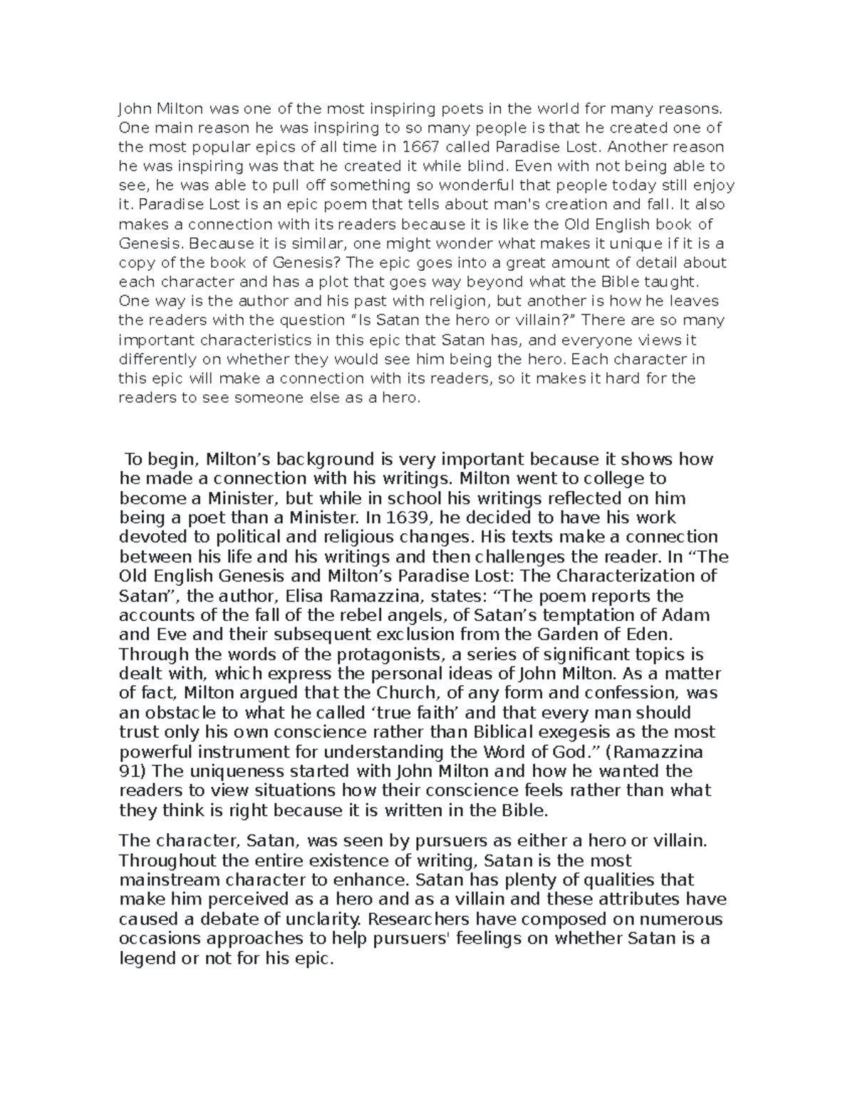 John Milton was one of the most inspiring poets in the world for many ...