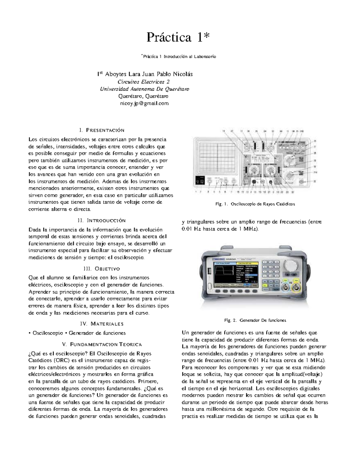 Practica 1 Circuitos Electricos 2 - Pr ́actica 1* *Pr ́actica 1 Introducci ́on al Laboratorio 1 ...