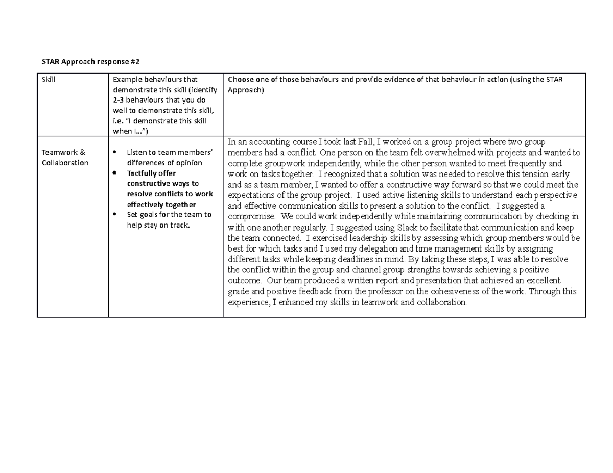 STAR Approach response #2 - STAR Approach response Skill Example ...