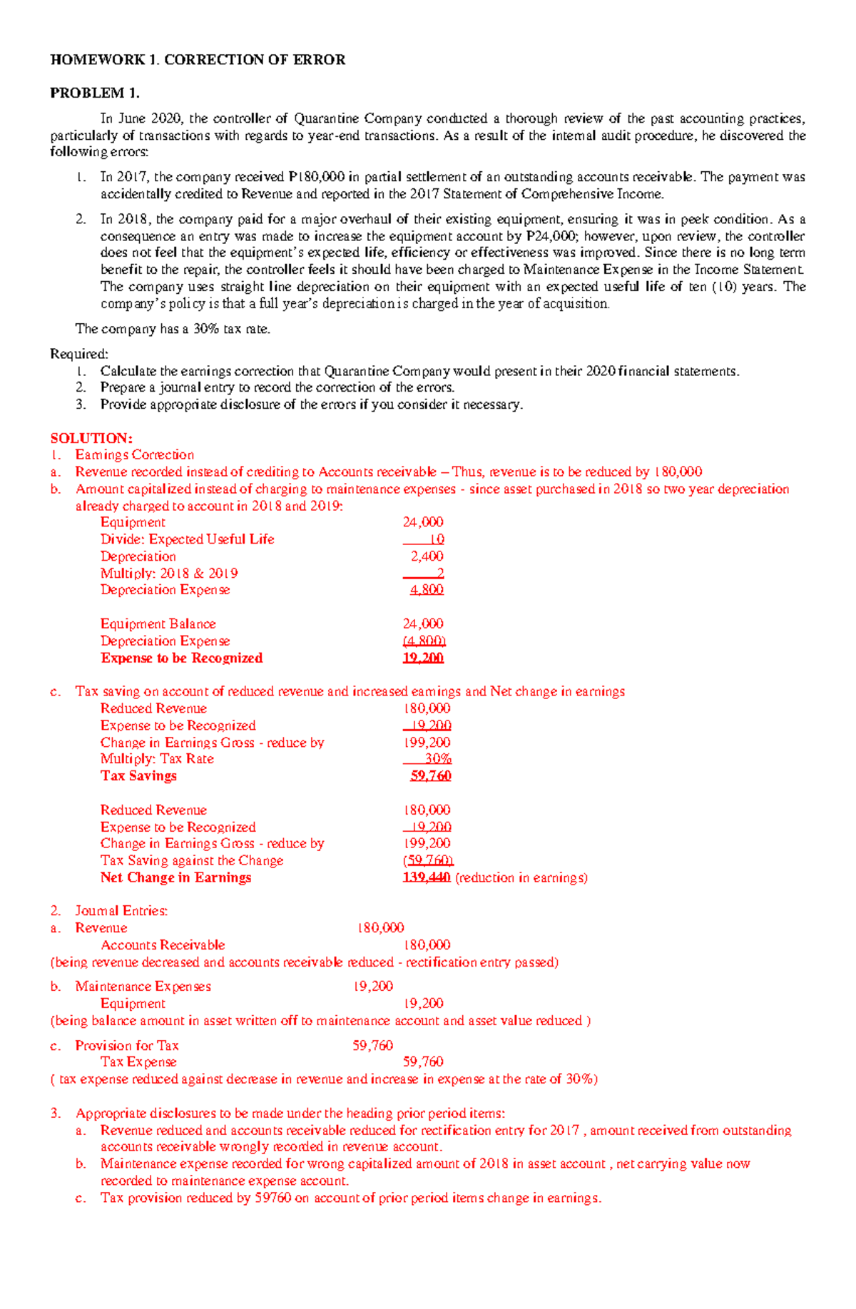 LONG Problem Part 1 and 2 - HOMEWORK 1. CORRECTION OF ERROR PROBLEM 1 ...