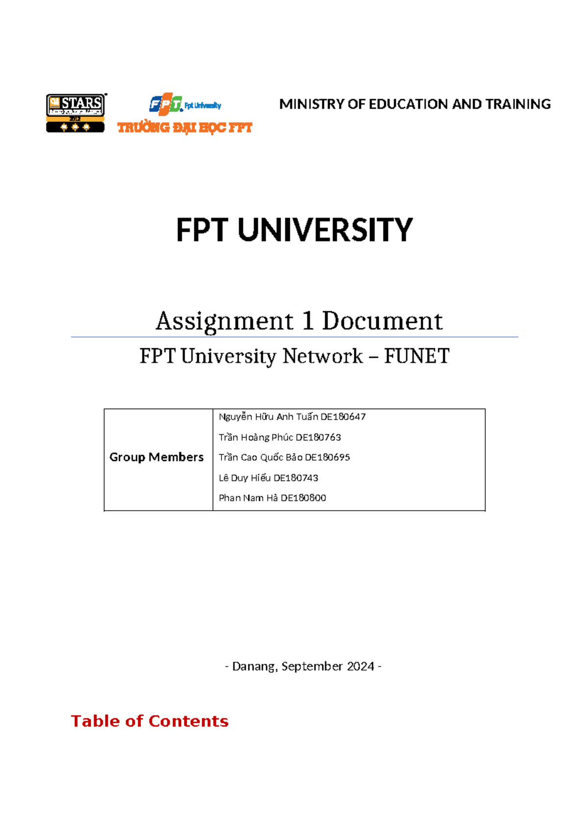 Bao cao assignment 1 - MINISTRY OF EDUCATION AND TRAINING FPT UNIVERSITY Assignment 1 Document ...