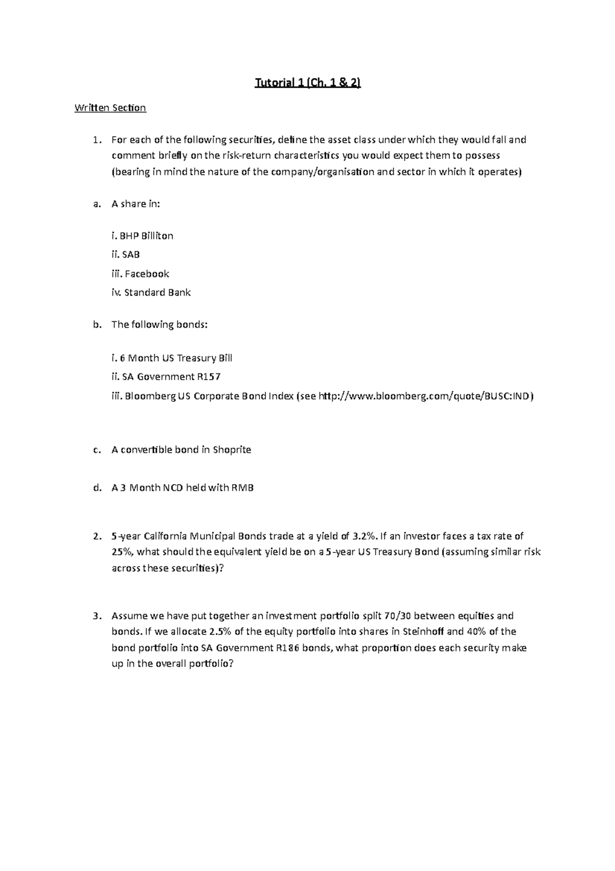 Tutorial 1 Questions 2020 Ch. 1 2 - Tutorial 1 (Ch. 1 & 2) Written ...