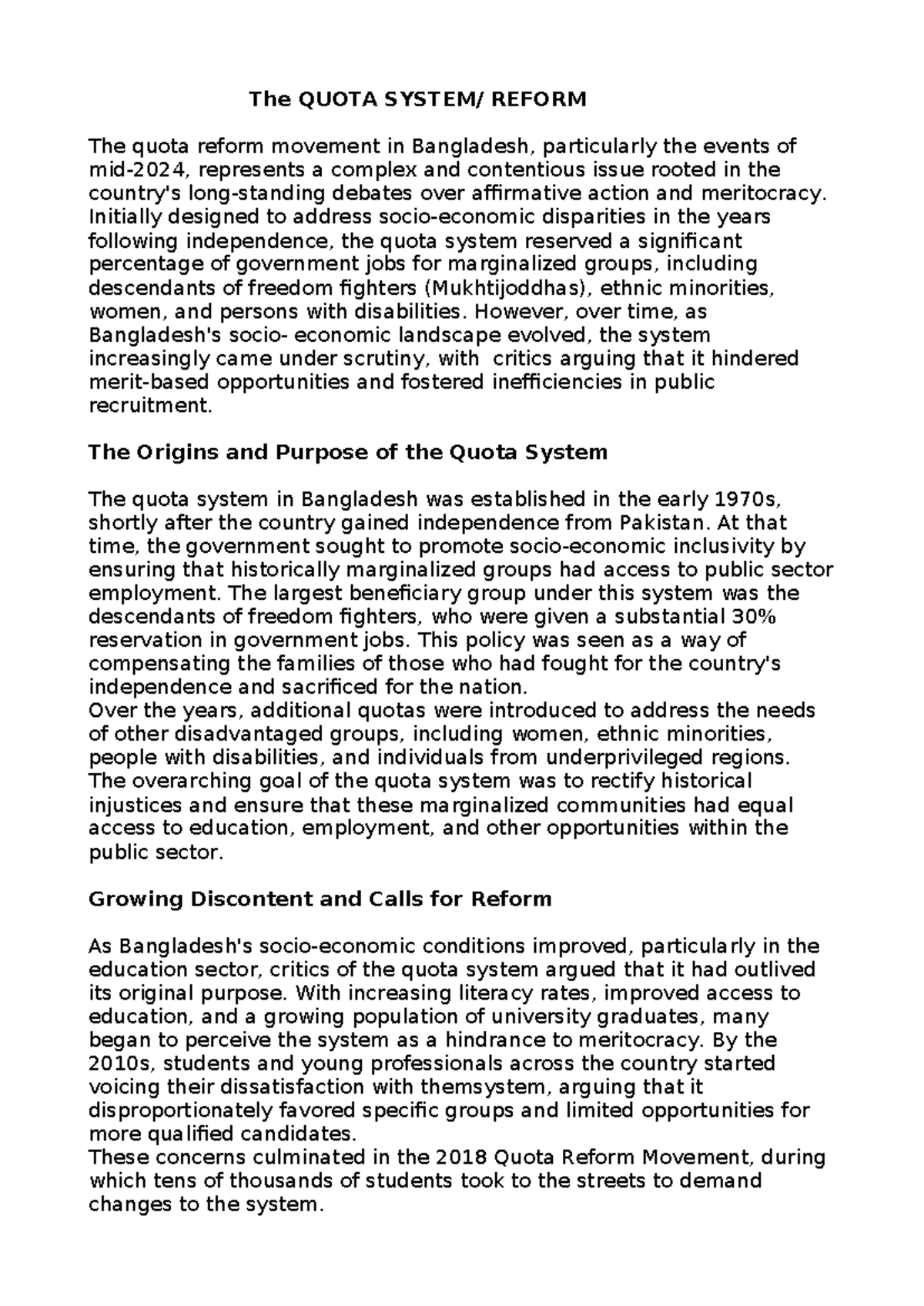 The Quata Sa Ystem 3 - Learning - The QUOTA SYSTEM/ REFORM The quota ...